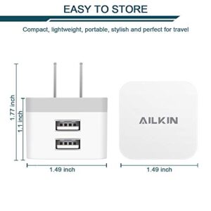 2Pack USB Wall Charger Plug, AILKIN 2.4A Dual Port USB Adapter Power Cube Fast Charging Station Box Base Replacement for iPhone 14 13 12 Pro Max SE 11 XR XS X/8, Samsung, Phones USB Charge Block-White