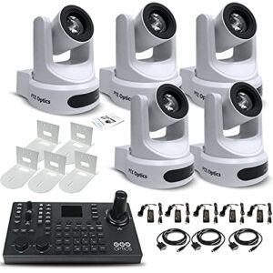 ptzoptics 5 x 30x-ndi broadcast and conference camera (white) (pt30x-ndi-wh) + superjoy ip and serial controller + 5 x universal wall mount bracket (white) – 5 camera, mount and controller bundle