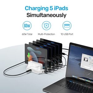 Unitek Multi Charging Station, 10-Port USB Charger for Multiple Device with SmartIC Tech and Adjustable Dividers, Organizer Stand Compatible with iPad, Tablet, Kindle, iPhone