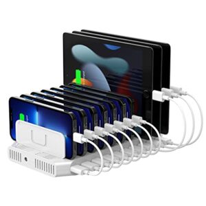 unitek multi charging station, 10-port usb charger for multiple device with smartic tech and adjustable dividers, organizer stand compatible with ipad, tablet, kindle, iphone