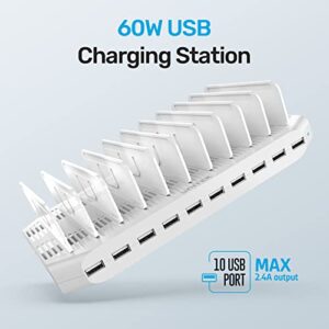 Unitek Multi Charging Station, 10-Port USB Charger for Multiple Device with SmartIC Tech and Adjustable Dividers, Organizer Stand Compatible with iPad, Tablet, Kindle, iPhone