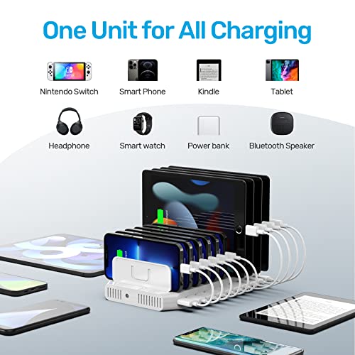 Unitek Multi Charging Station, 10-Port USB Charger for Multiple Device with SmartIC Tech and Adjustable Dividers, Organizer Stand Compatible with iPad, Tablet, Kindle, iPhone