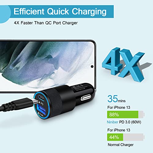 USB C Samsung Phone Android Fast Charging Dual Port Car Charger Cigarette Lighter Adapter Type C USB Charger for Samsung Galaxy A13 5G,A14 A03s,A02S,S23 S21 S20 FE,A53,S22,A73,A01,A12,Note 21