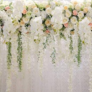 White Rose Floral Theme Photography Backdrops Bridal Shower Wedding Flowers Photo Background Baby Girl Birthday Party Portrait Dessert Cake Table Decor Photo Booth Studio Props 7x5ft Vinyl