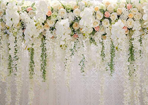 White Rose Floral Theme Photography Backdrops Bridal Shower Wedding Flowers Photo Background Baby Girl Birthday Party Portrait Dessert Cake Table Decor Photo Booth Studio Props 7x5ft Vinyl