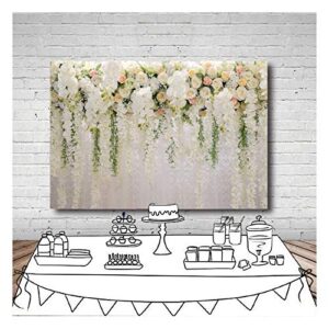 White Rose Floral Theme Photography Backdrops Bridal Shower Wedding Flowers Photo Background Baby Girl Birthday Party Portrait Dessert Cake Table Decor Photo Booth Studio Props 7x5ft Vinyl