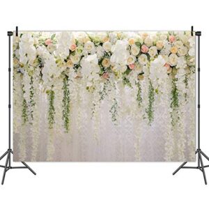 White Rose Floral Theme Photography Backdrops Bridal Shower Wedding Flowers Photo Background Baby Girl Birthday Party Portrait Dessert Cake Table Decor Photo Booth Studio Props 7x5ft Vinyl