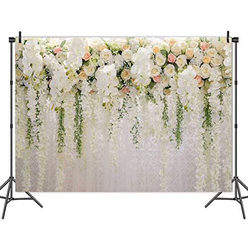 White Rose Floral Theme Photography Backdrops Bridal Shower Wedding Flowers Photo Background Baby Girl Birthday Party Portrait Dessert Cake Table Decor Photo Booth Studio Props 7x5ft Vinyl