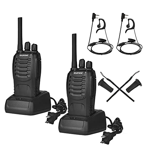 BAOFENG Walkie Talkies Long Range for Adults Kids Two Way Radios with Earpieces,16 Channel UHF, Rechargeable Handheld 2-Way Radios with Flashlight （2 Pack）, black, 88A