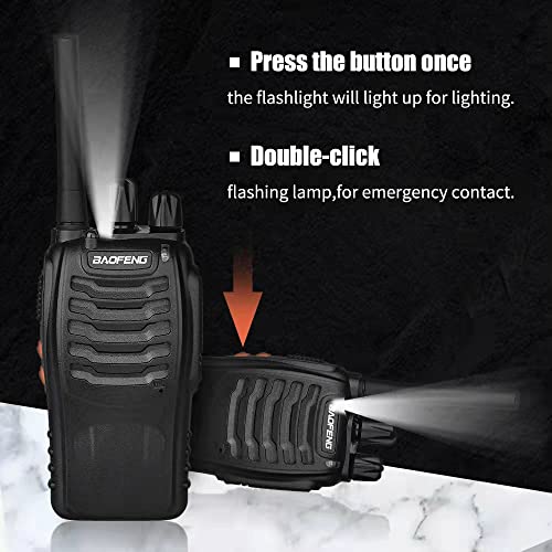 BAOFENG Walkie Talkies Long Range for Adults Kids Two Way Radios with Earpieces,16 Channel UHF, Rechargeable Handheld 2-Way Radios with Flashlight （2 Pack）, black, 88A