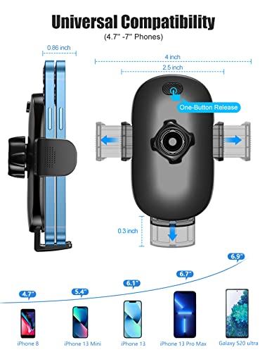 Ruiwwo Phone Mount for Car, Hands Free Cell Phone Holder Car, [Upgraded Vent Clip] Universal Air Vent Car Phone Holder Mount Compatible with iPhone 14 Pro Max/13 Pro/12/11, Samsung Galaxy S20/Note 10