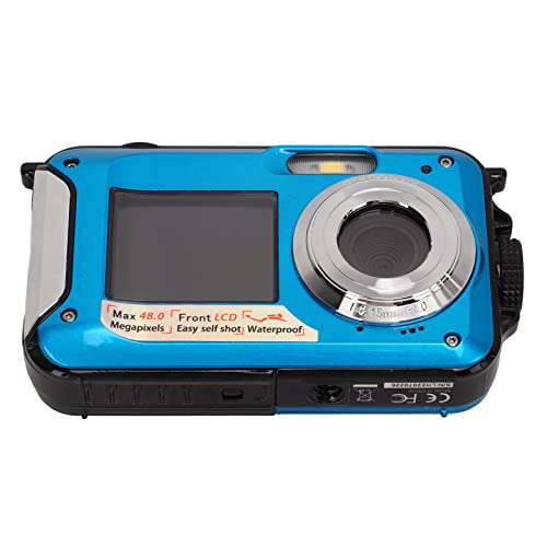 Tefola Waterproof Digital Camera, Full HD 2.7K 48MP 10ft Waterproof Underwater Digital Camera 16X Digital Zoom Front Rear Double Screens Waterproof Digital Camera(Blue)