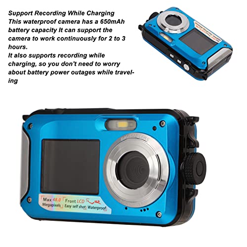 Tefola Waterproof Digital Camera, Full HD 2.7K 48MP 10ft Waterproof Underwater Digital Camera 16X Digital Zoom Front Rear Double Screens Waterproof Digital Camera(Blue)