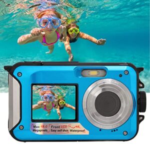 Tefola Waterproof Digital Camera, Full HD 2.7K 48MP 10ft Waterproof Underwater Digital Camera 16X Digital Zoom Front Rear Double Screens Waterproof Digital Camera(Blue)