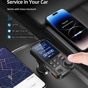 Nulaxy FM Bluetooth Transmitter for car, Strong Microphone Bluetooth Car Adapter with 1.8" Color Screen for Hands Free Calls, Supports QC3.0 Charging, Treble and Bass Sound Music Player- KM30