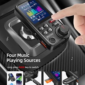 Nulaxy FM Bluetooth Transmitter for car, Strong Microphone Bluetooth Car Adapter with 1.8" Color Screen for Hands Free Calls, Supports QC3.0 Charging, Treble and Bass Sound Music Player- KM30