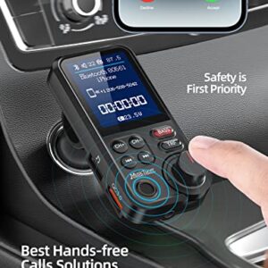 Nulaxy FM Bluetooth Transmitter for car, Strong Microphone Bluetooth Car Adapter with 1.8" Color Screen for Hands Free Calls, Supports QC3.0 Charging, Treble and Bass Sound Music Player- KM30