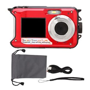 tefola waterproof digital camera, full hd 2.7k 48mp 10ft waterproof underwater digital camera 16x digital zoom front rear double screens waterproof digital camera(red)