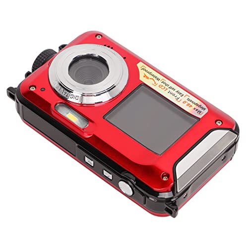 Tefola Waterproof Digital Camera, Full HD 2.7K 48MP 10ft Waterproof Underwater Digital Camera 16X Digital Zoom Front Rear Double Screens Waterproof Digital Camera(Red)