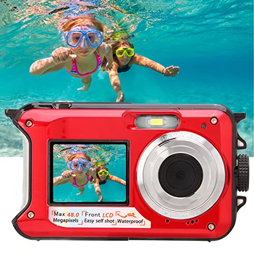 Tefola Waterproof Digital Camera, Full HD 2.7K 48MP 10ft Waterproof Underwater Digital Camera 16X Digital Zoom Front Rear Double Screens Waterproof Digital Camera(Red)