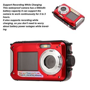 Tefola Waterproof Digital Camera, Full HD 2.7K 48MP 10ft Waterproof Underwater Digital Camera 16X Digital Zoom Front Rear Double Screens Waterproof Digital Camera(Red)