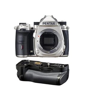 pentax k-3 mark iii aps-c-format dslr camera body, silver with pentax d-bg8 battery grip, black