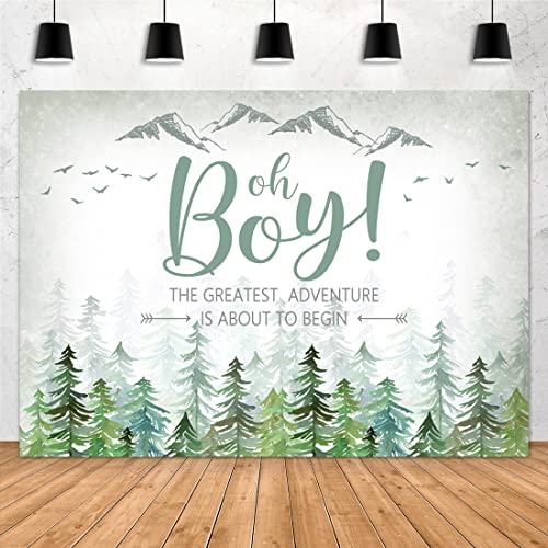 Aperturee Adventure Awaits Baby Shower Backdrop 7x5ft Oh Boy Let The Adventure Begin Pine Tree Mountain Wilderness Adventure Woodland Photography Background Forest Party Decorations Photo Booth Props