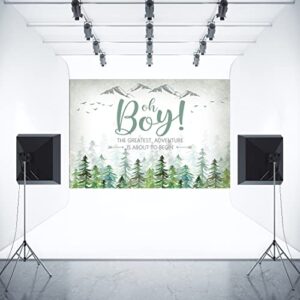 Aperturee Adventure Awaits Baby Shower Backdrop 7x5ft Oh Boy Let The Adventure Begin Pine Tree Mountain Wilderness Adventure Woodland Photography Background Forest Party Decorations Photo Booth Props