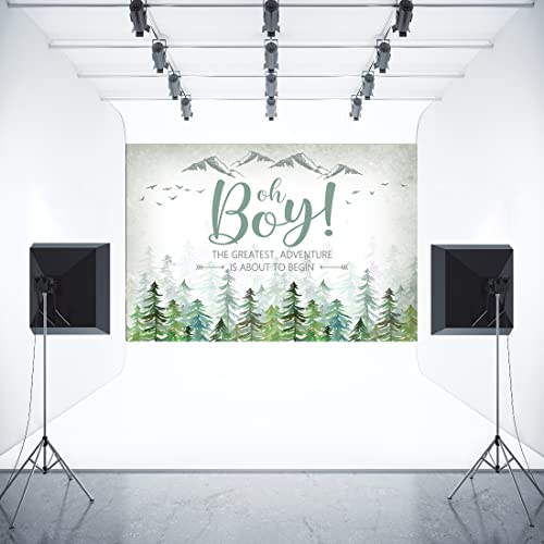 Aperturee Adventure Awaits Baby Shower Backdrop 7x5ft Oh Boy Let The Adventure Begin Pine Tree Mountain Wilderness Adventure Woodland Photography Background Forest Party Decorations Photo Booth Props