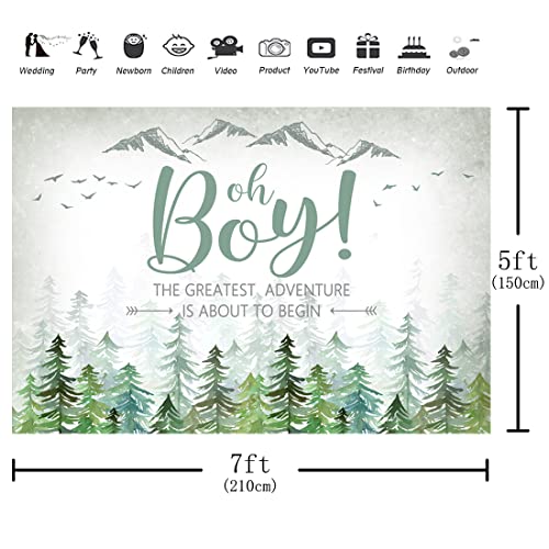 Aperturee Adventure Awaits Baby Shower Backdrop 7x5ft Oh Boy Let The Adventure Begin Pine Tree Mountain Wilderness Adventure Woodland Photography Background Forest Party Decorations Photo Booth Props