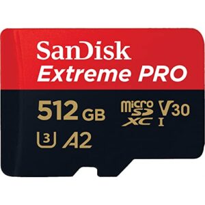 sandisk 512gb extreme pro microsd memory card with adapter works with gopro hero 10 black action cam u3 v30 4k a2 class 10 sdsqxcd-512g-gn6ma bundle with 1 everything but stromboli micro card reader