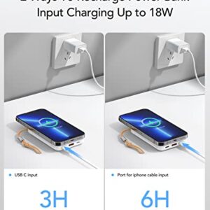 VRURC Magnetic Power Bank for iPhone, 10000mAh Wireless Portable Charger, 5W/7.5/10W/15W Charging & Max 22.5W USB Port Fast Charging, Battery Pack Compatible with iPhone 14/13/12 Series - White