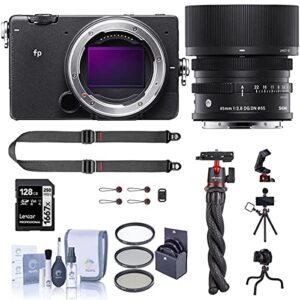 sigma fp mirrorless digital camera with 45mm f/2.8 dg dn contemporary lens, bundle with lexar 128gb sd memory card & ulanzi mt-11 octopus tripod