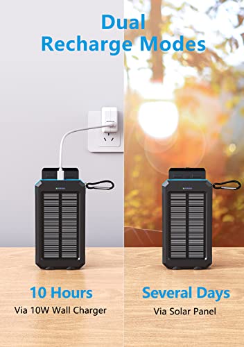 Portable Charger Solar Power Bank 25000mAh Waterproof External Battery Pack with Dual 5V USB Outputs for All Cellphones, Tablets Electronic Devices, Bright LED Flashlight Perfect for Camping & Hiking