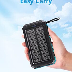 Portable Charger Solar Power Bank 25000mAh Waterproof External Battery Pack with Dual 5V USB Outputs for All Cellphones, Tablets Electronic Devices, Bright LED Flashlight Perfect for Camping & Hiking