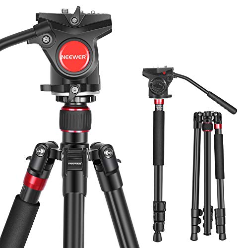 Neewer 2-in-1 Aluminum Alloy Camera Tripod Monopod 71.2"/181 cm with 1/4 and 3/8 inch Screws Fluid Drag Pan Head and Carry Bag for Nikon Canon DSLR Cameras Video Camcorders Load up to 17.6 pounds