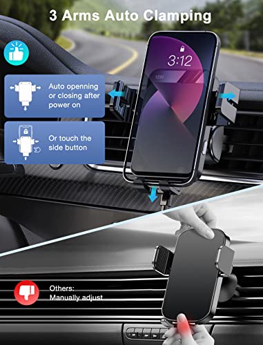 Wireless Car Charger, MOKPR Auto-Clamping Car Mount 15W/10W/7.5W Fast Charging Air Vent Car Phone Mount Compatible with iPhone 14/13/13 Pro/12 Pro Max/12 pro/12/11/10/8 Series, Samsung Galaxy Series