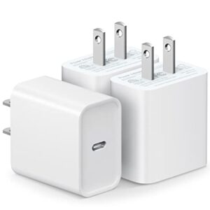 [3 pack] usb c wall charger, iphone charger block 20w pd power adapter compatible with iphone 14/14 pro/14 pro max/14 plus/13/12/11, ipad pro, google pixel 7/6/5/4/3, samsung galaxy s22 s21 and more