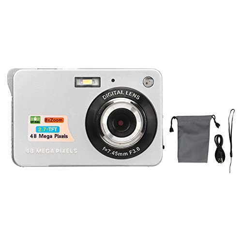 Compact Camera, 48MP Digital Camera 4K Built in Fill Light Anti Shake Rechargeable for Shooting (Silver)