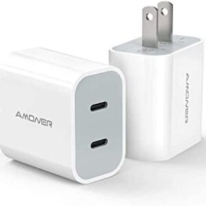 USB C Charger, Amoner 2Pack Type C Fast Charger, Dual Port 25W PD Fast USB C iPhone Wall Charger Compatible with iPhone 14/13/12/12 mini/12 Pro/12 Pro Max, iPhone 11/11 Pro/11 Pro Max, XR/XS/X/8