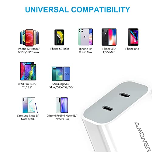 USB C Charger, Amoner 2Pack Type C Fast Charger, Dual Port 25W PD Fast USB C iPhone Wall Charger Compatible with iPhone 14/13/12/12 mini/12 Pro/12 Pro Max, iPhone 11/11 Pro/11 Pro Max, XR/XS/X/8