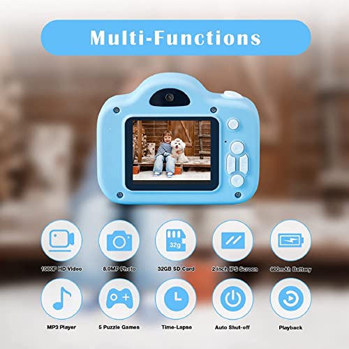 Usbinx 𝐂𝐡𝐢𝐥𝐝𝐫𝐞𝐧 Camera Photo 1080P 𝐊𝐢𝐝𝐬 Video Cartoon Digital Cameras Recorder with 32GB SD Card Anti-Fall 𝐁𝐨𝐲𝐬 & 𝐆𝐢𝐫𝐥𝐬 Photography Toy with MP3 Player (Blue)