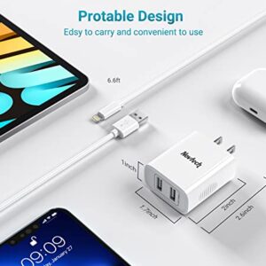 iPhone Charger Wall Plug -MFi Certified Dual USB Wall Charger Block Adapter with 2Pack 6FT USB to Lightning Cables 2.4A for iPhone 14 13 12 11 Pro Max Mini XR Xs X 8 7 6S 6 Plus 5s SE iPad (White)