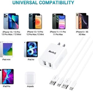 iPhone Charger Wall Plug -MFi Certified Dual USB Wall Charger Block Adapter with 2Pack 6FT USB to Lightning Cables 2.4A for iPhone 14 13 12 11 Pro Max Mini XR Xs X 8 7 6S 6 Plus 5s SE iPad (White)