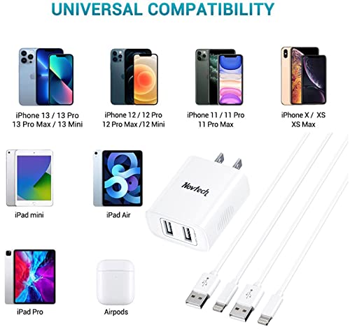 iPhone Charger Wall Plug -MFi Certified Dual USB Wall Charger Block Adapter with 2Pack 6FT USB to Lightning Cables 2.4A for iPhone 14 13 12 11 Pro Max Mini XR Xs X 8 7 6S 6 Plus 5s SE iPad (White)