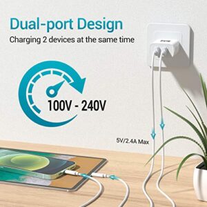 iPhone Charger Wall Plug -MFi Certified Dual USB Wall Charger Block Adapter with 2Pack 6FT USB to Lightning Cables 2.4A for iPhone 14 13 12 11 Pro Max Mini XR Xs X 8 7 6S 6 Plus 5s SE iPad (White)