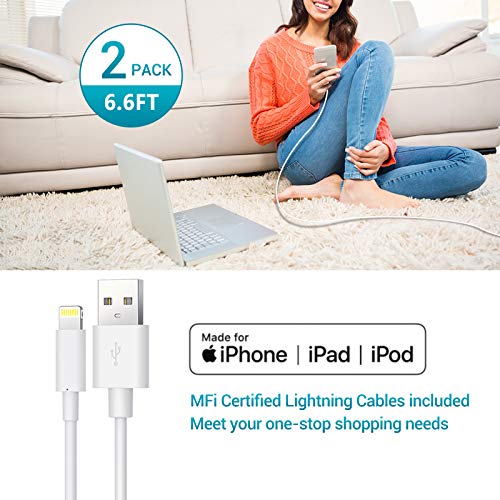 iPhone Charger Wall Plug -MFi Certified Dual USB Wall Charger Block Adapter with 2Pack 6FT USB to Lightning Cables 2.4A for iPhone 14 13 12 11 Pro Max Mini XR Xs X 8 7 6S 6 Plus 5s SE iPad (White)