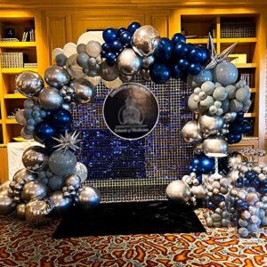 COKAOBE Blue Shimmer Wall Backdrop, 24 Panels Square Sequin Shimmer Backdrop, Photo Backdrops for Birthday, Anniversary, Wedding, Graduation & Bachelorette Party Decoration