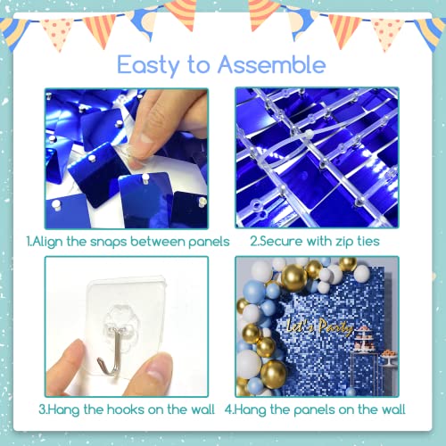 COKAOBE Blue Shimmer Wall Backdrop, 24 Panels Square Sequin Shimmer Backdrop, Photo Backdrops for Birthday, Anniversary, Wedding, Graduation & Bachelorette Party Decoration