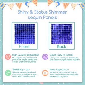 COKAOBE Blue Shimmer Wall Backdrop, 24 Panels Square Sequin Shimmer Backdrop, Photo Backdrops for Birthday, Anniversary, Wedding, Graduation & Bachelorette Party Decoration